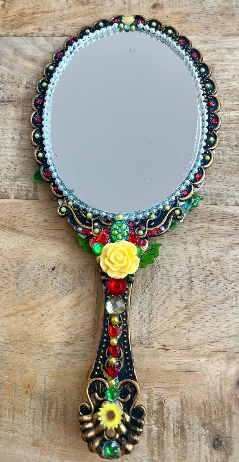 Fairy Handheld Mirror: Handmade Gem and Flower Decorated Vanity Mirror ...