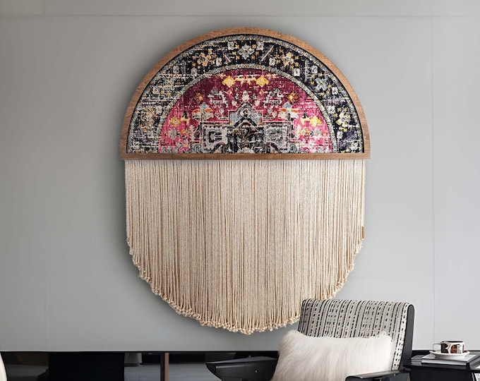 Wall Cotton Rug, Wall Decor, Wooden Wall Hanging, Wall Art, Fiber Art ...