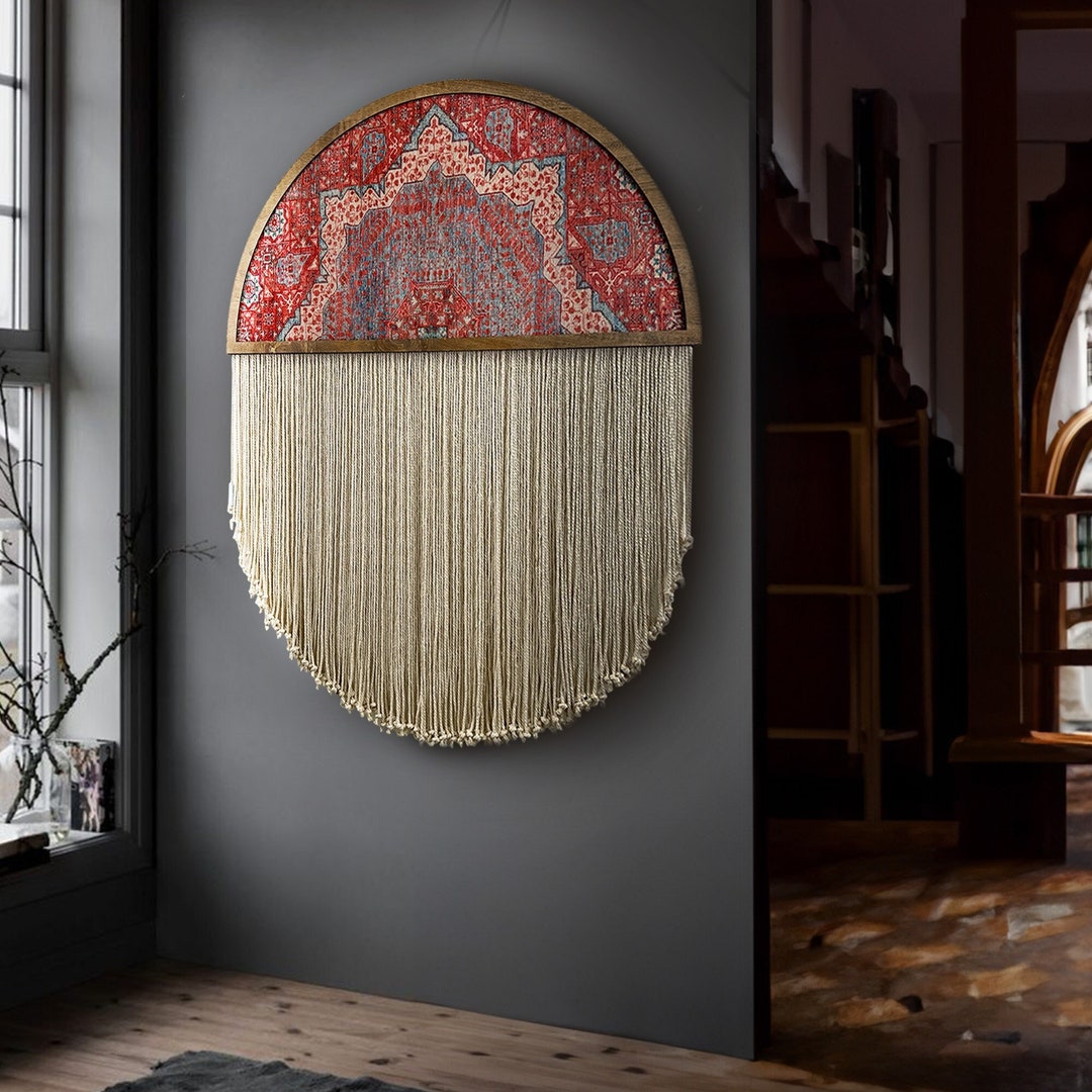 Wall Cotton Rug, Wall Decor, Wooden Wall Hanging, Wall Art, Fiber Art ...