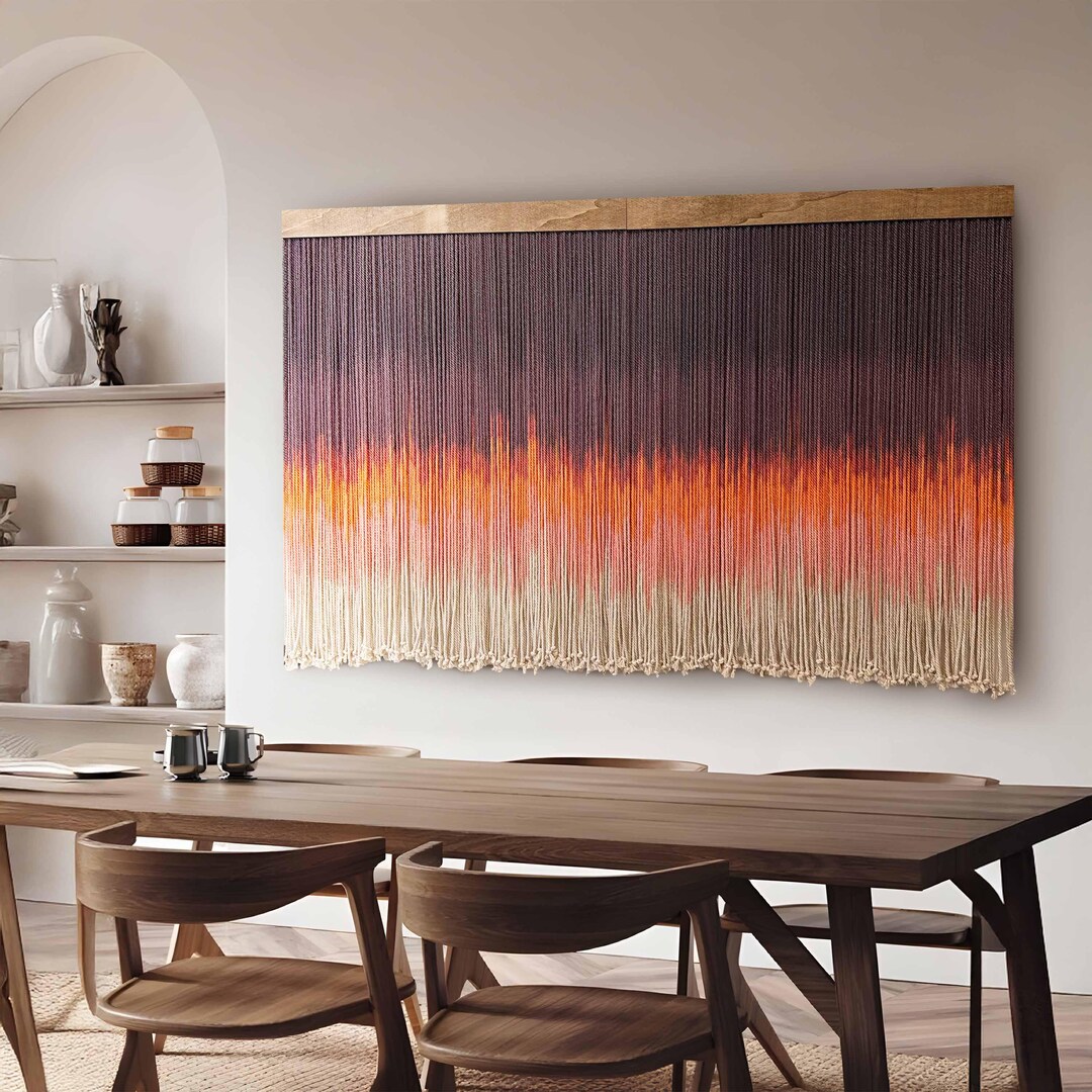 Sunset Macrame Wall Hanging: Dip Dye Fiber Art, Sound Absorbing - Etsy