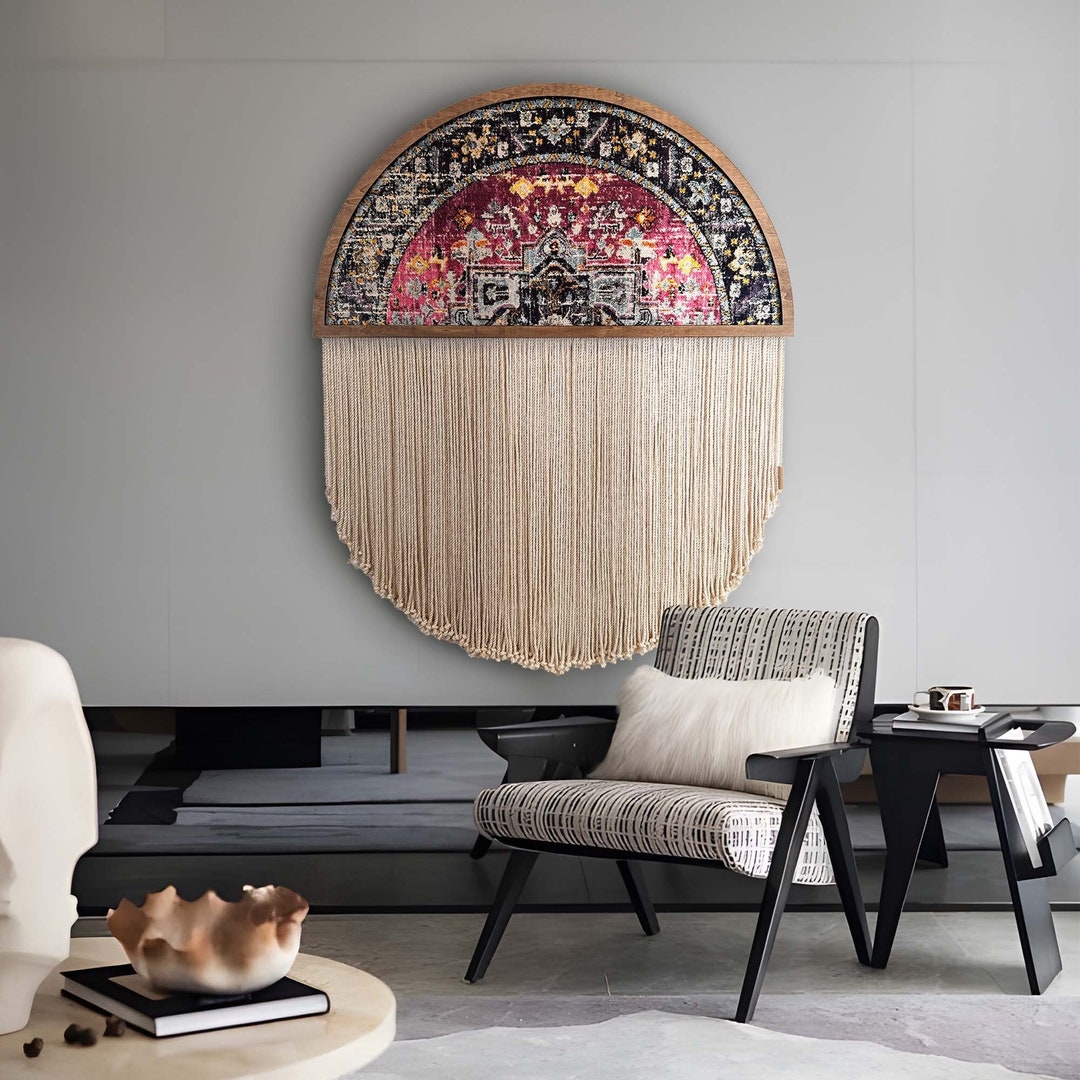 Wall Cotton Rug, Wall Decor, Wooden Wall Hanging, Wall Art, Fiber Art ...