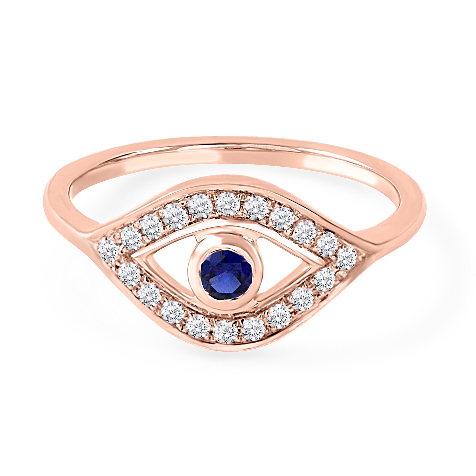 Natural Blue Sapphire Evil Eye Ring for Women 14K Solid Gold | Etsy