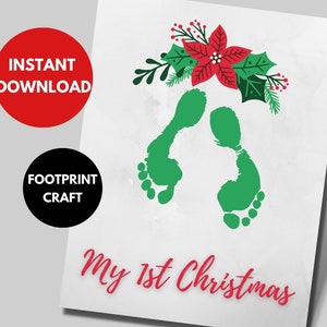 1st Christmas Baby Handprint Craft, First Christmas Footprint Art, Baby ...
