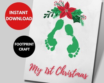 Mistletoe Christmas Footprint Art Craft Holiday Craft School - Etsy