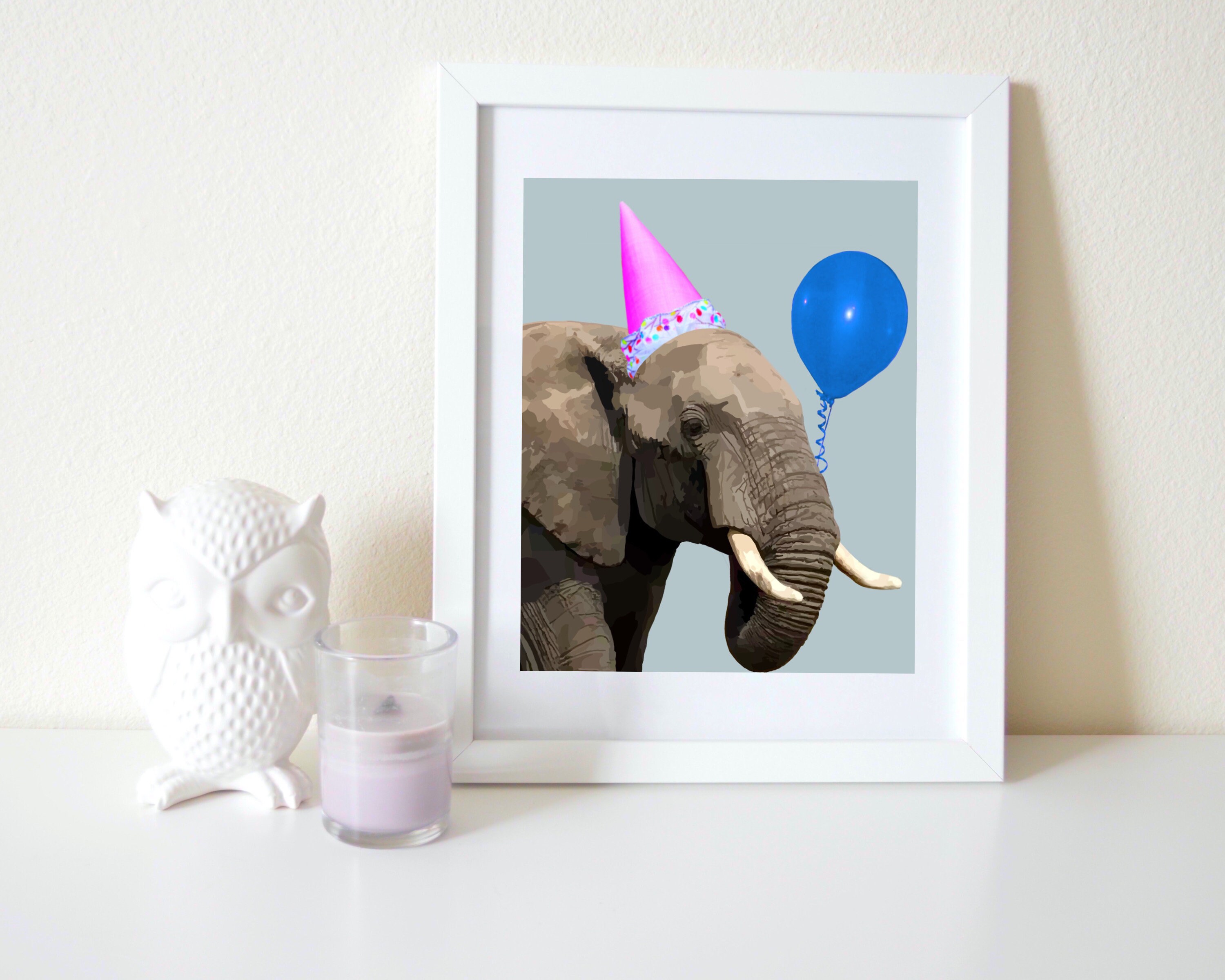 Elephant Party Hat Print Party Animal PRINTABLE Wall Art - Etsy