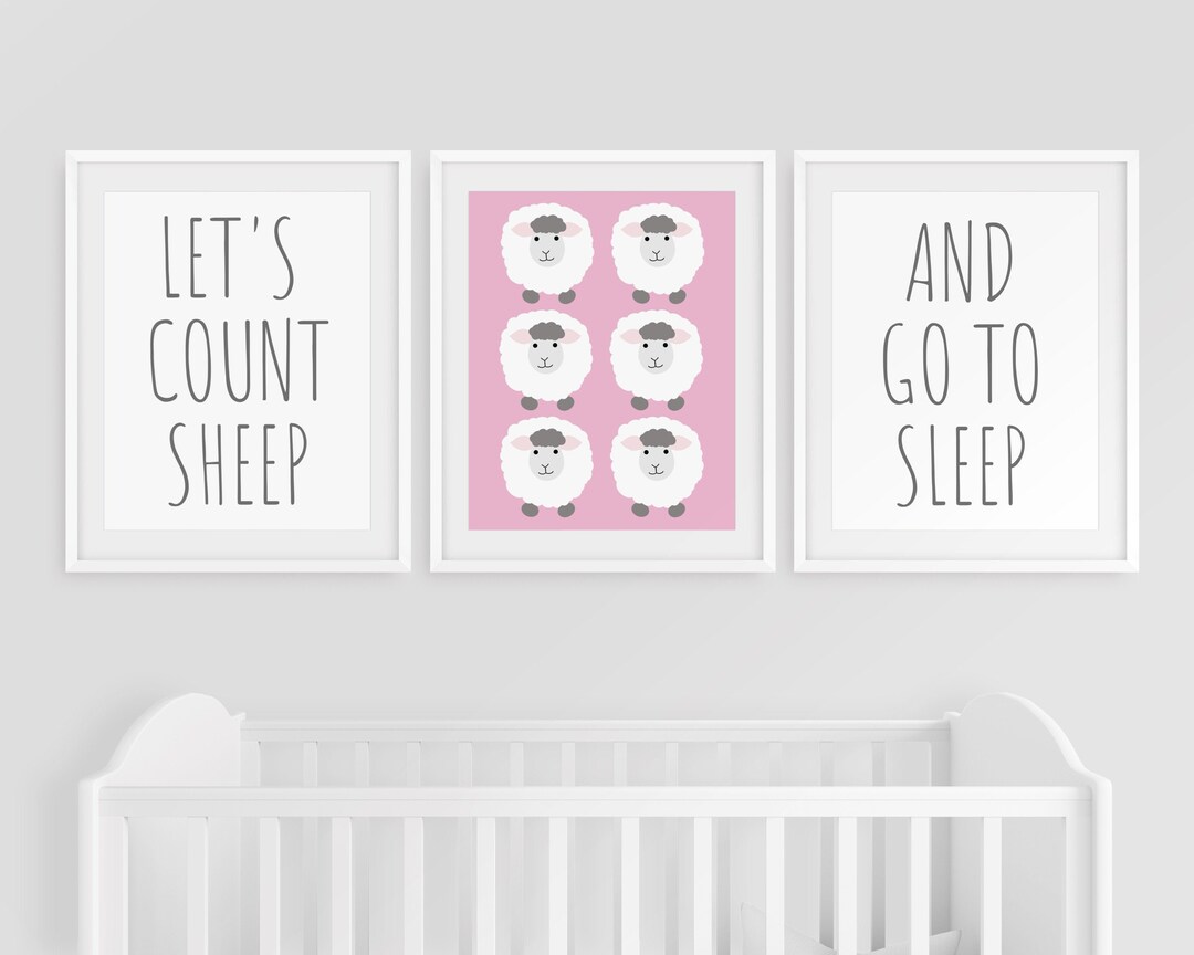 Girls Nursery Counting Sheep PRINTABLE Wall Art Set of 3 Prints, Lets ...