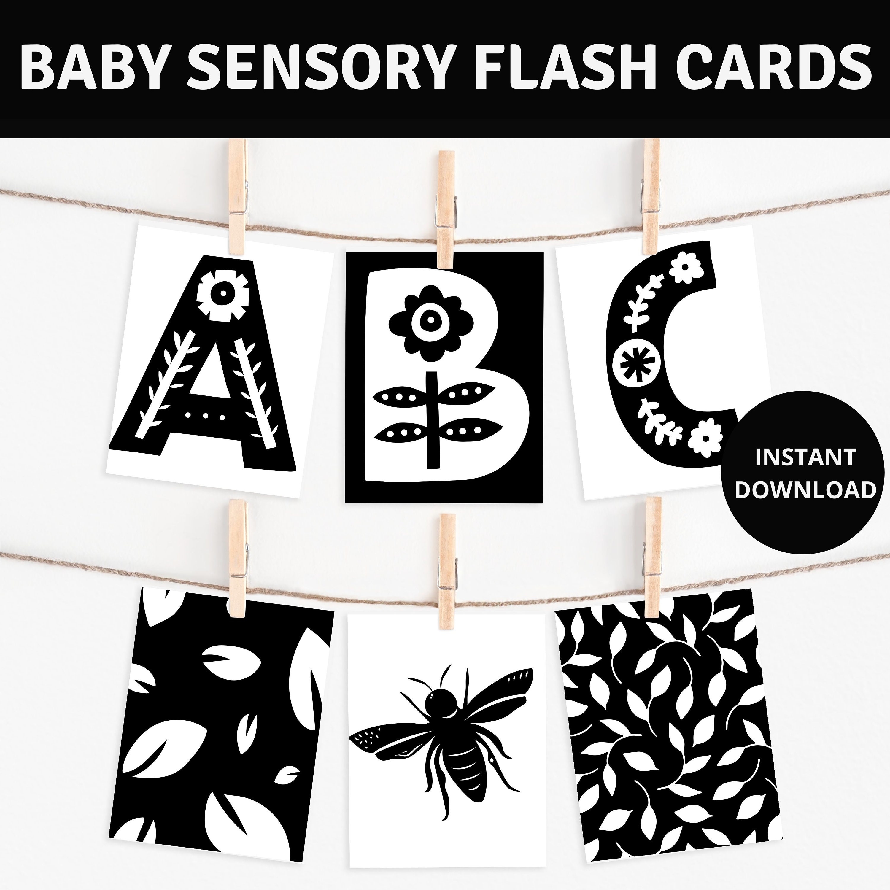Digital Baby Sensory Black & White Cards 64 PRINTABLE High Contrast ...