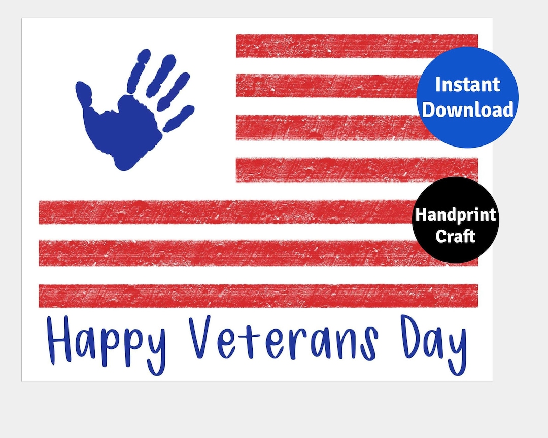 Veterans Day Handprint Kid Craft, Baby Handprint Art, Gift for Veteran ...