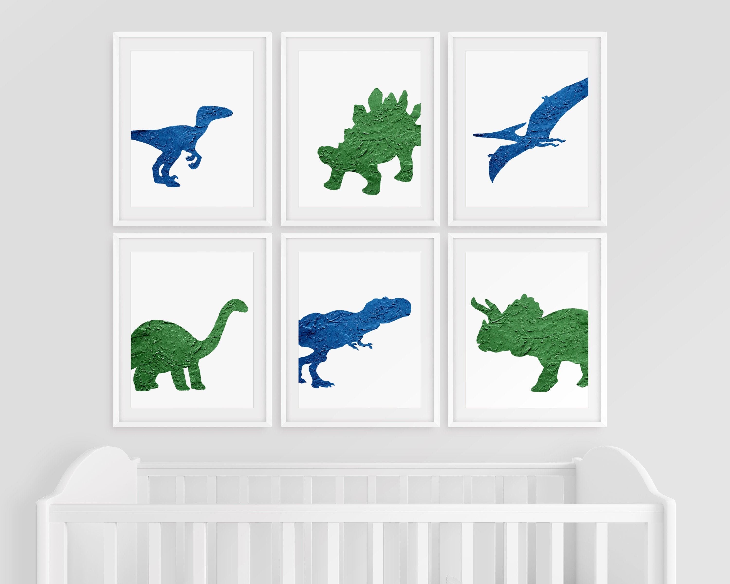 Blue & Green Dinosaur Wall Art Set of 6 Prints PRINTABLE | Etsy