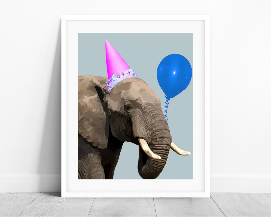 Elephant Party Hat Print, Party Animal PRINTABLE Wall Art African Zoo ...