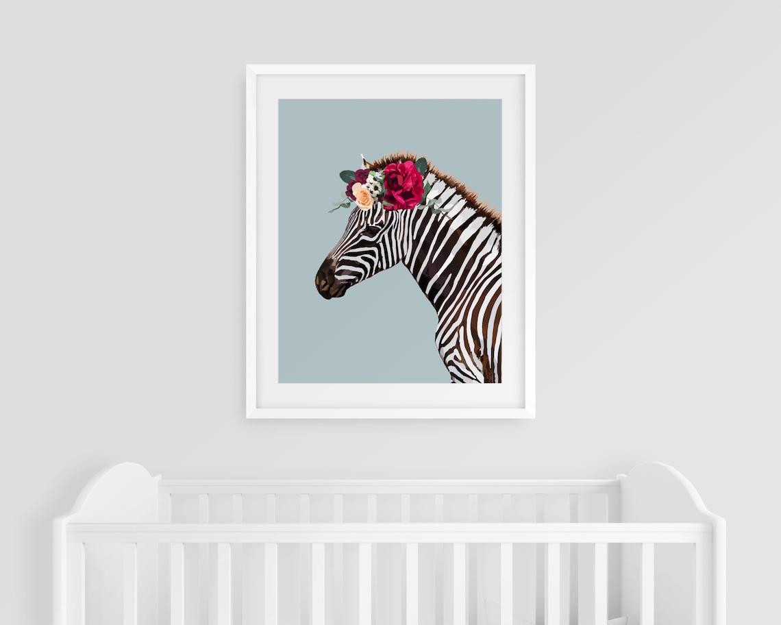 Zebra With Flower Crown Print Boho Zebra PRINTABLE Wall Art - Etsy