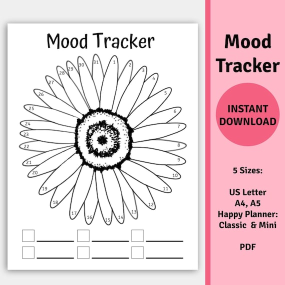 Sunflower Mood Tracker Printable Kid Mood Chart Journal | Etsy