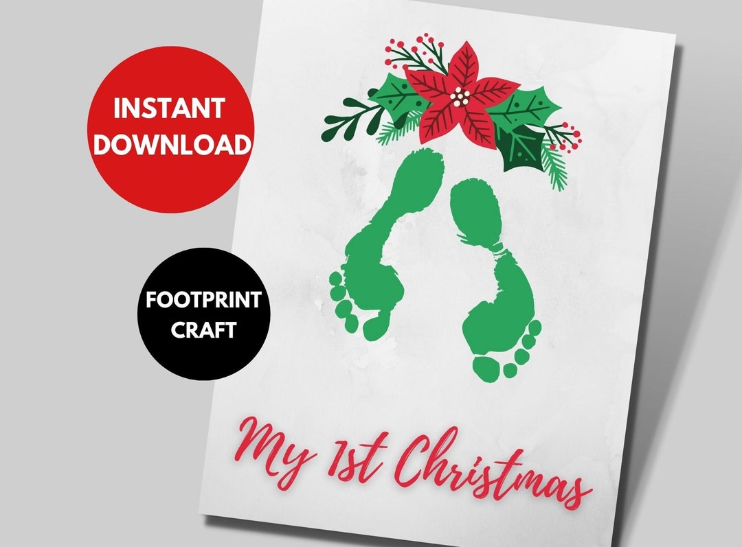 1st Christmas Baby Handprint Craft, First Christmas Footprint Art, Baby ...