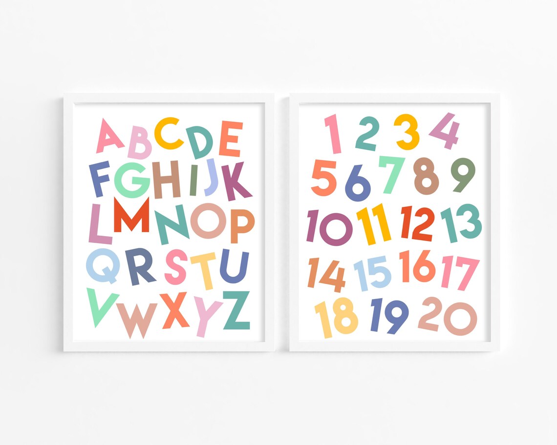 Rainbow Alphabet Printable Wall Art Numbers Wall Art Set of | Etsy