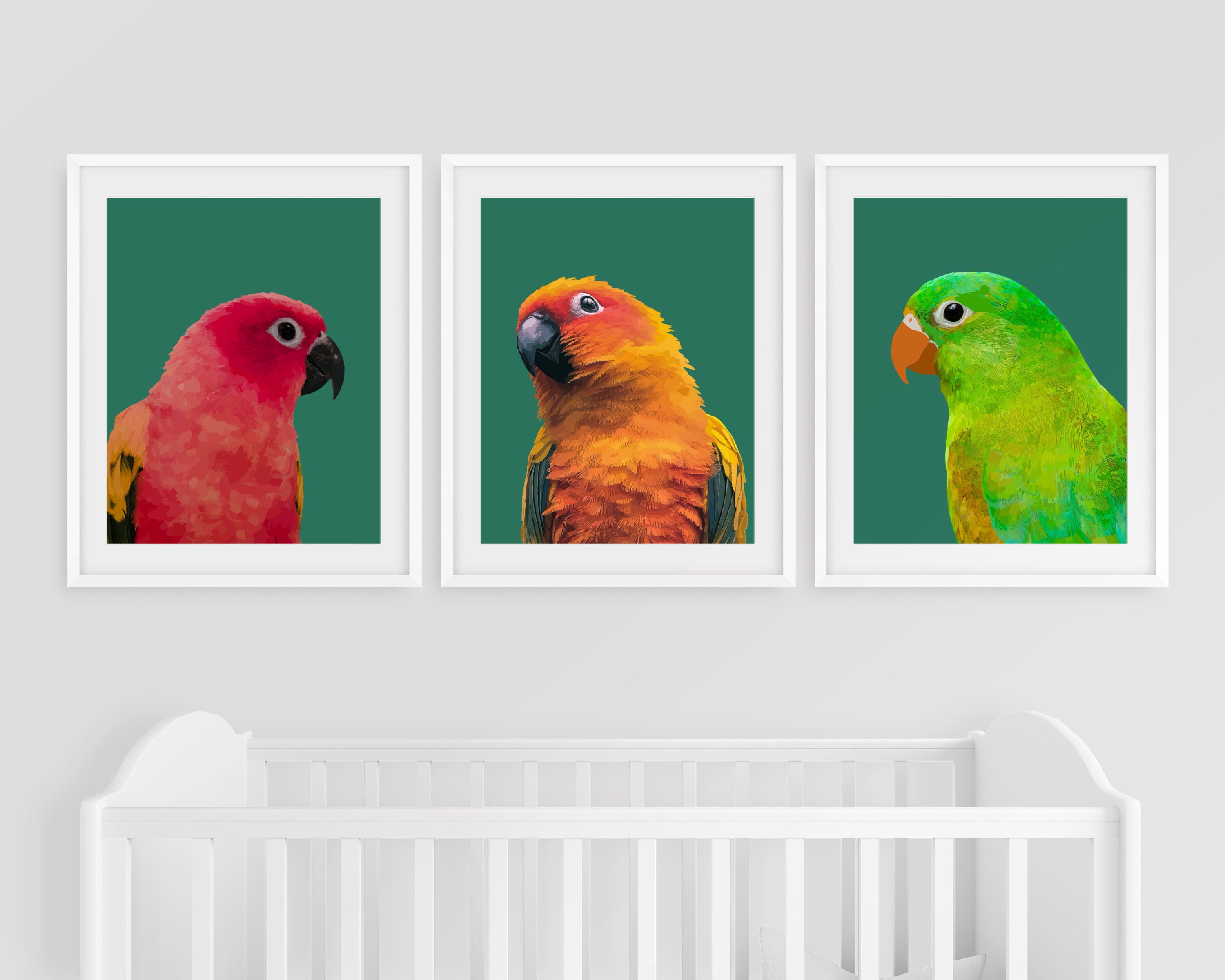 Parrot Prints Set of 3 Bird PRINTABLE Wall Art Budgerigar | Etsy