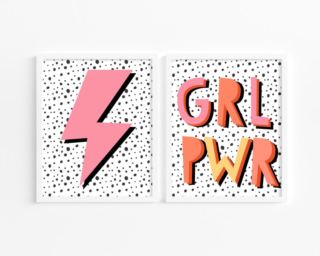 Girl Power PRINTABLE Wall Art Set of 2 Prints Grl Pwr Lightning Bolt ...