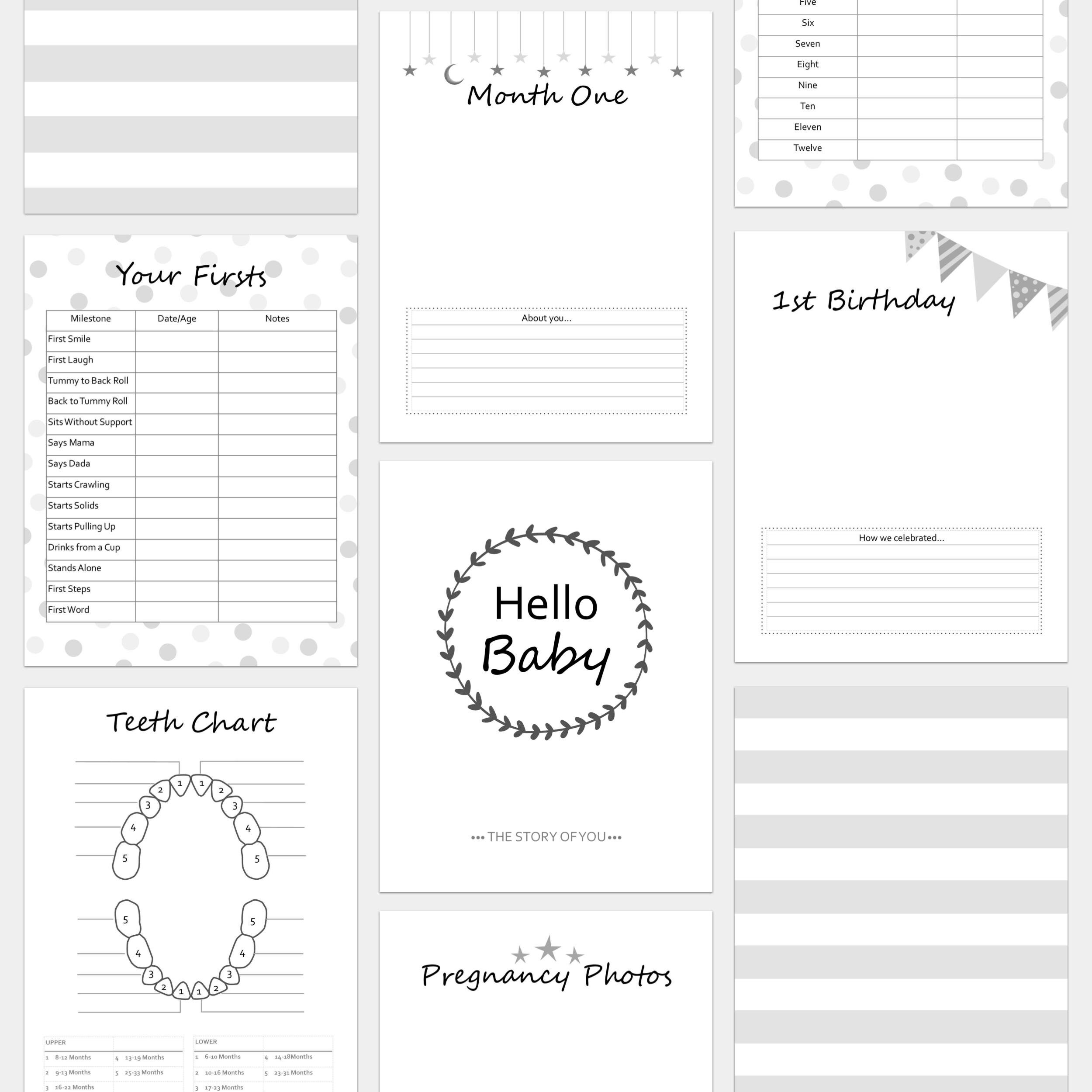 Baby Memory Book Pages Black & White Baby Journal PRINTABLE | Etsy