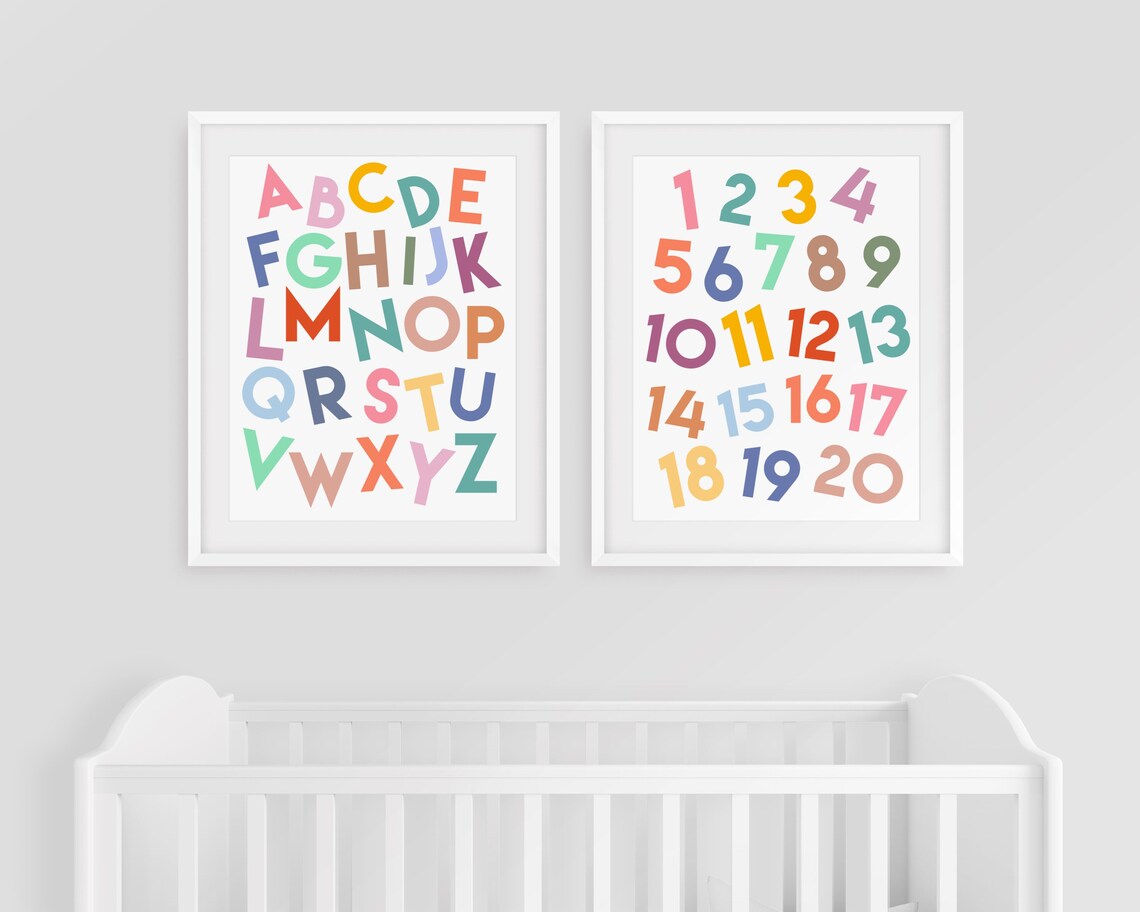 Rainbow Alphabet Printable Wall Art Numbers Wall Art Set of | Etsy