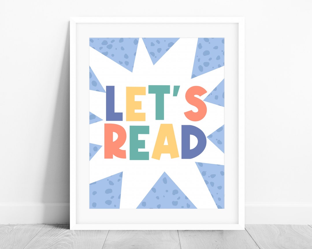 Blue Lets Read Print, Let's Read PRINTABLE Wall Art, Kids Nursery Decor ...