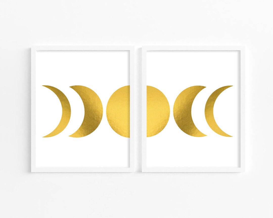 Gold Moon Phases PRINTABLE Wall Art Set of 2 Prints, Modern Bedroom ...