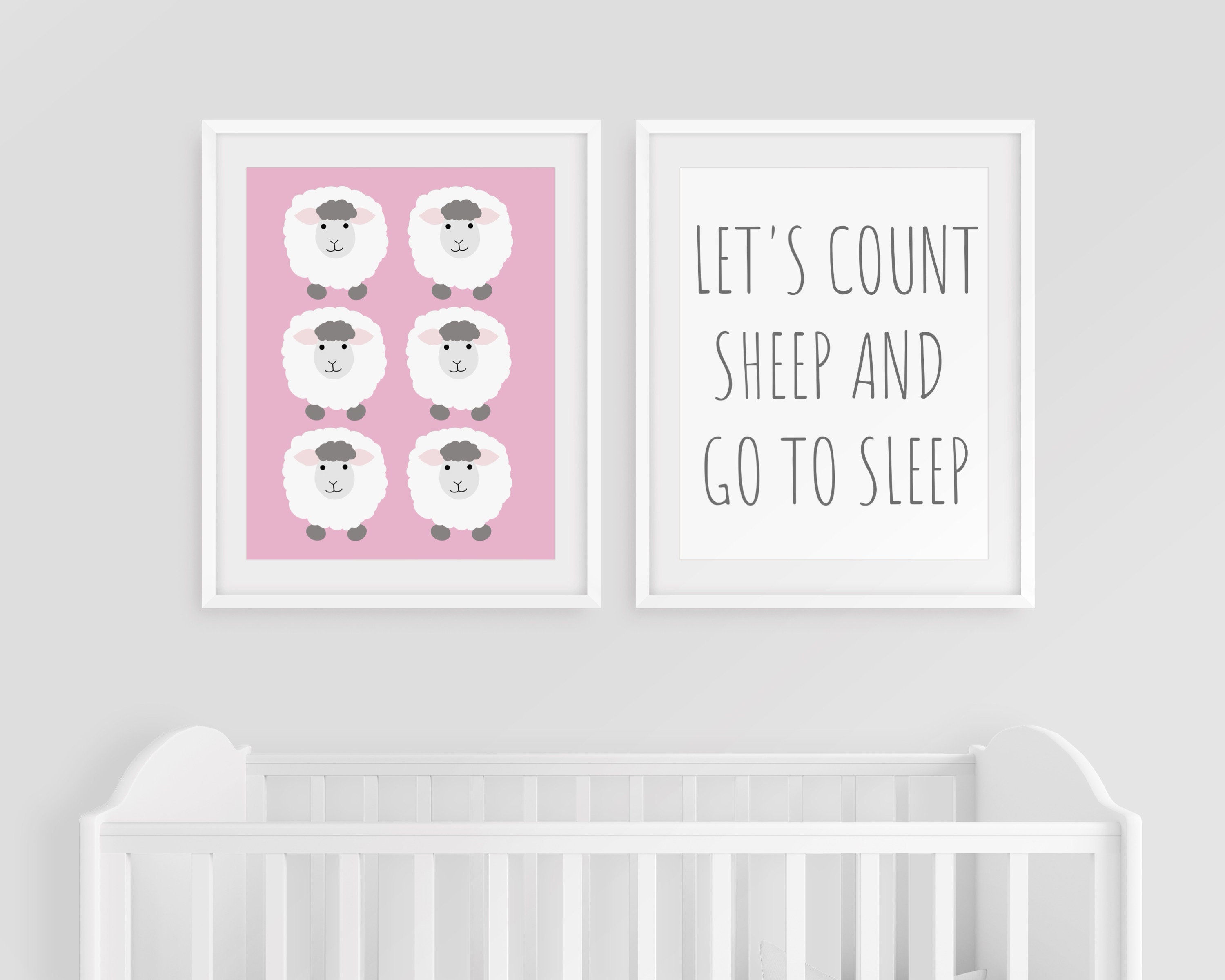 Girls Nursery Counting Sheep PRINTABLE Wall Art Set of 2 | Etsy