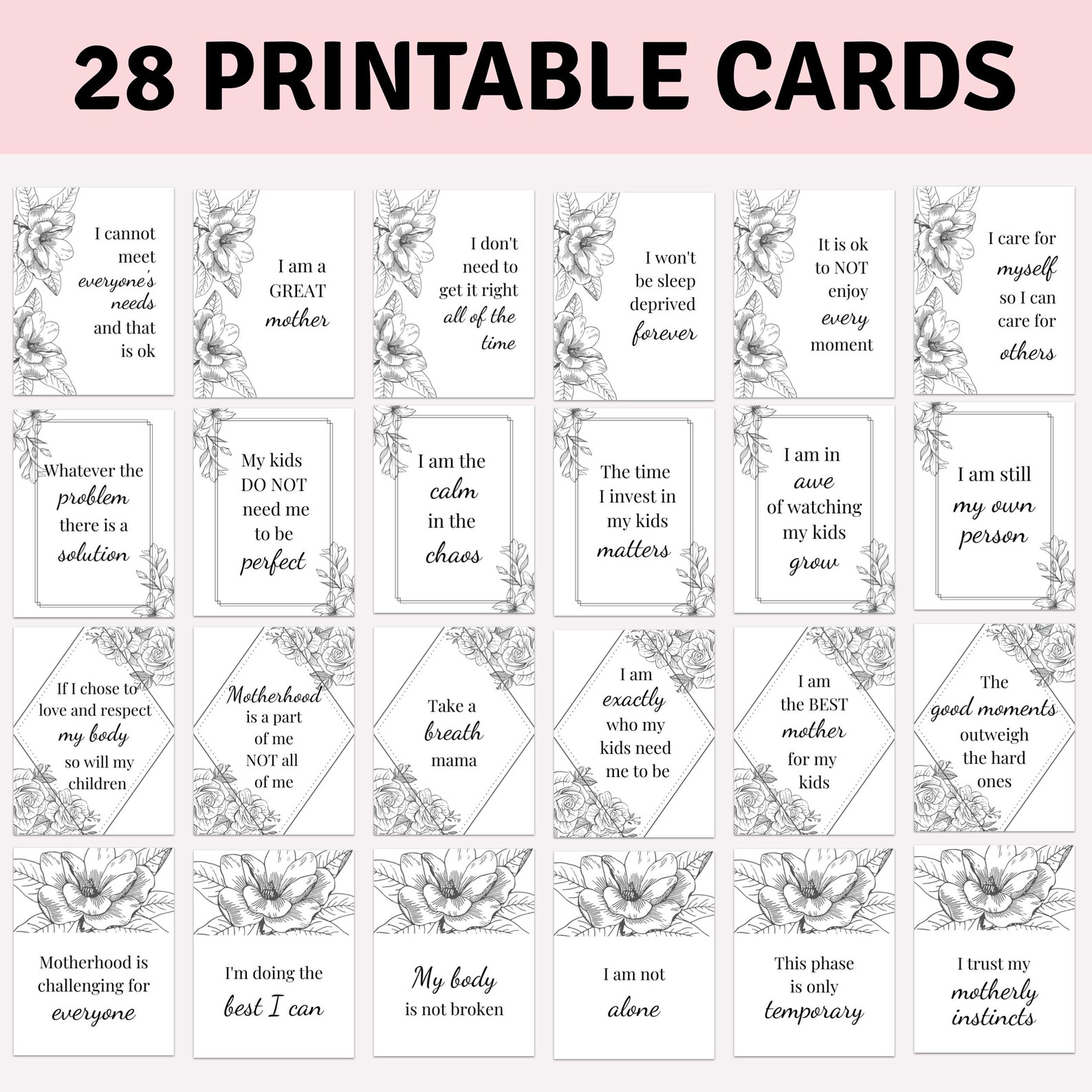 Motherhood Affirmation Cards, PRINTABLE Mom Affirmations, Positive ...