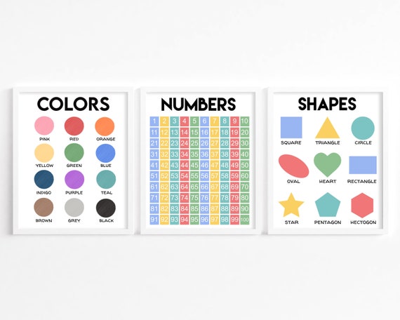 Numbers Colors Shapes PRINTABLE Wall Art Set of 3 Education | Etsy