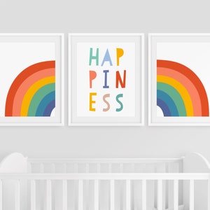 Rainbow Happiness Set of 3 Prints, Rainbow Nursery Decor, Happy Rainbow ...