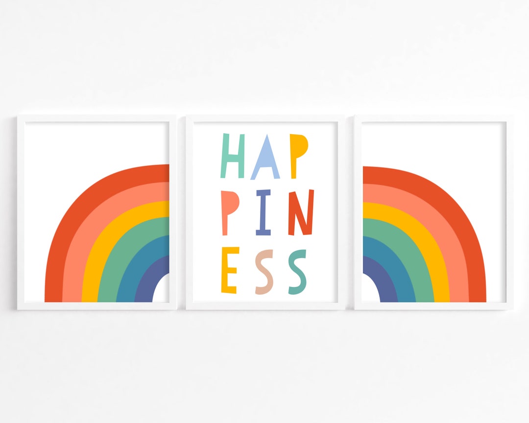 Rainbow Happiness Set of 3 Prints, Rainbow Nursery Decor, Happy Rainbow ...