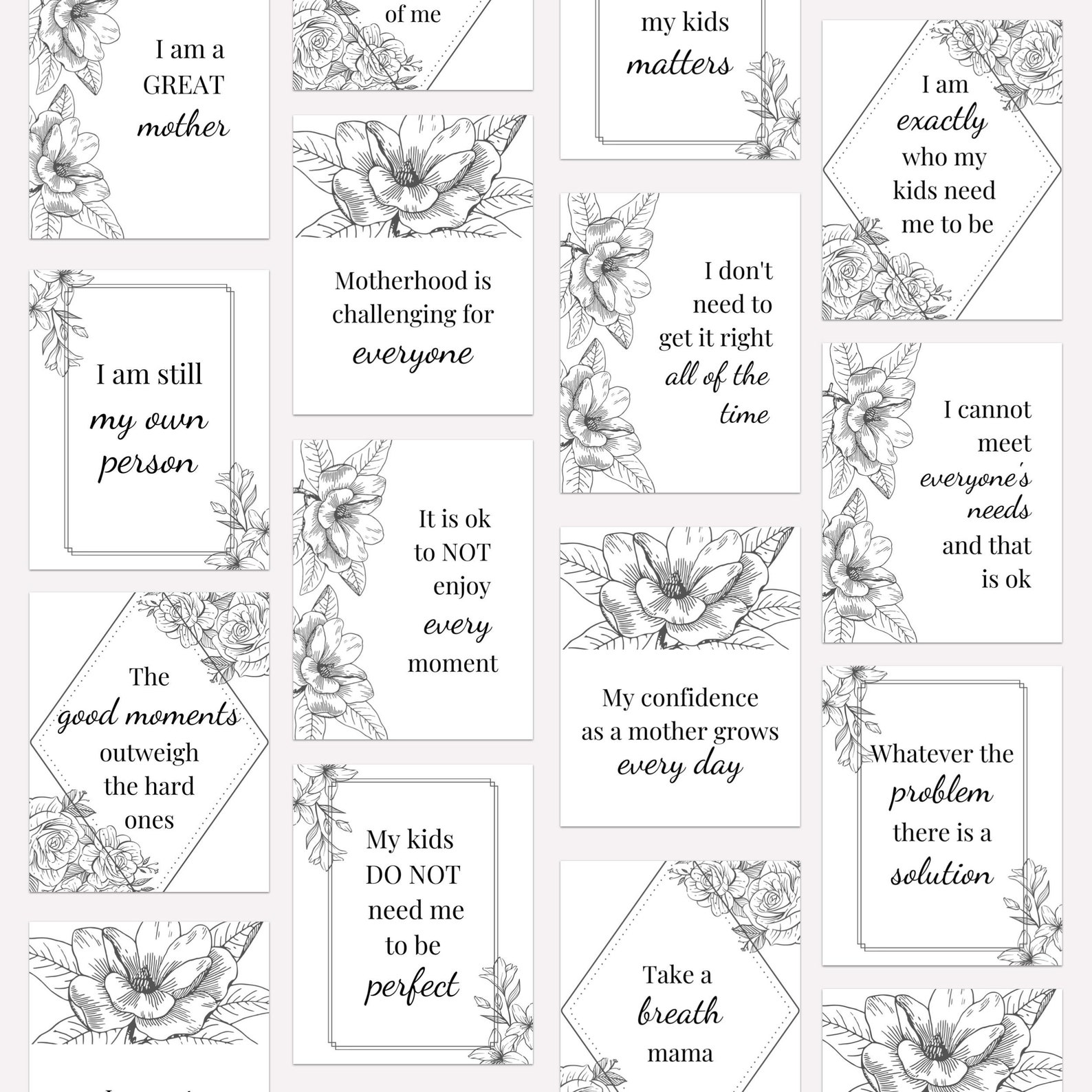 Motherhood Affirmation Cards, PRINTABLE Mom Affirmations, Positive ...