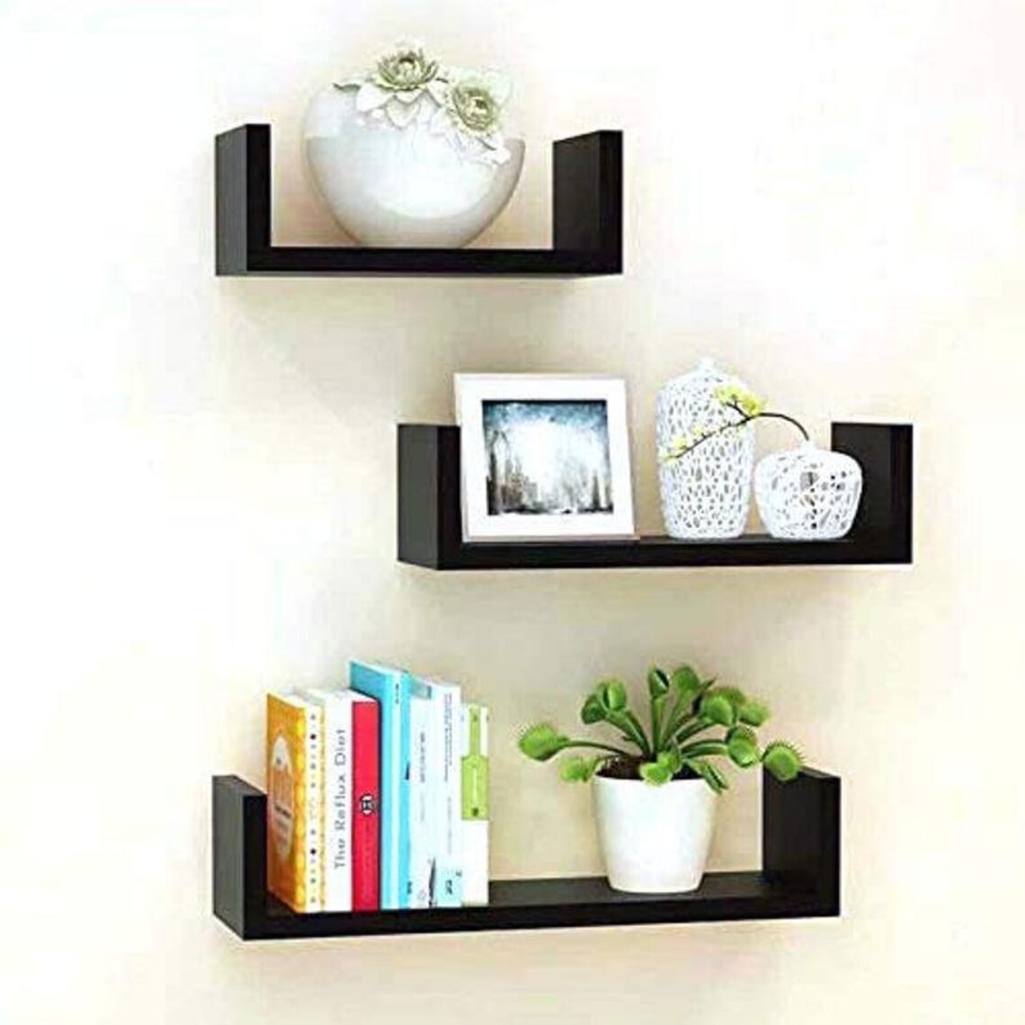Handicrafts Wooden Wall Rack Shelves Black Set of 3 Shelves | Etsy