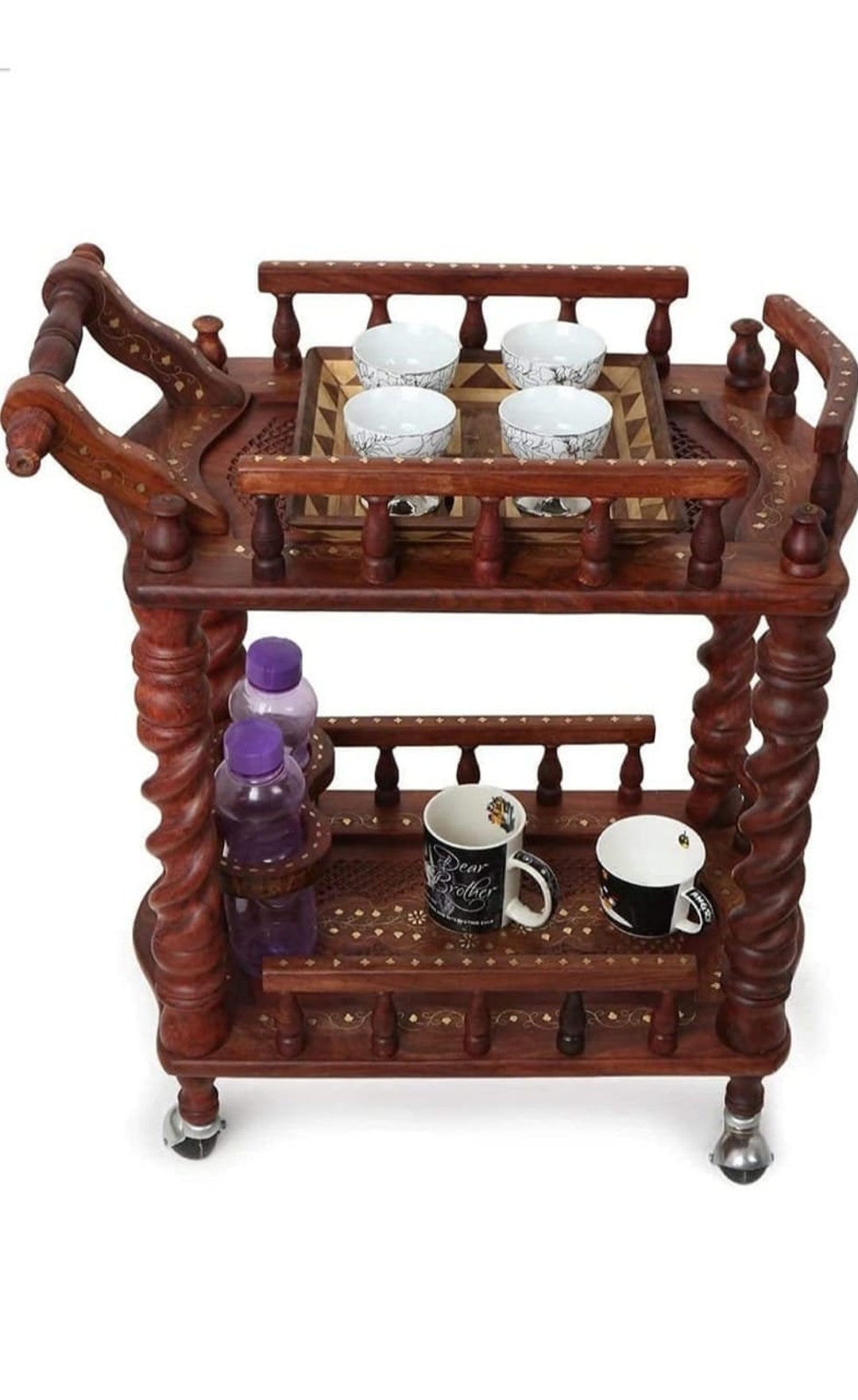 Service Trolley With Brass Handwork/ Food Serving Trolley/ Service Bar ...