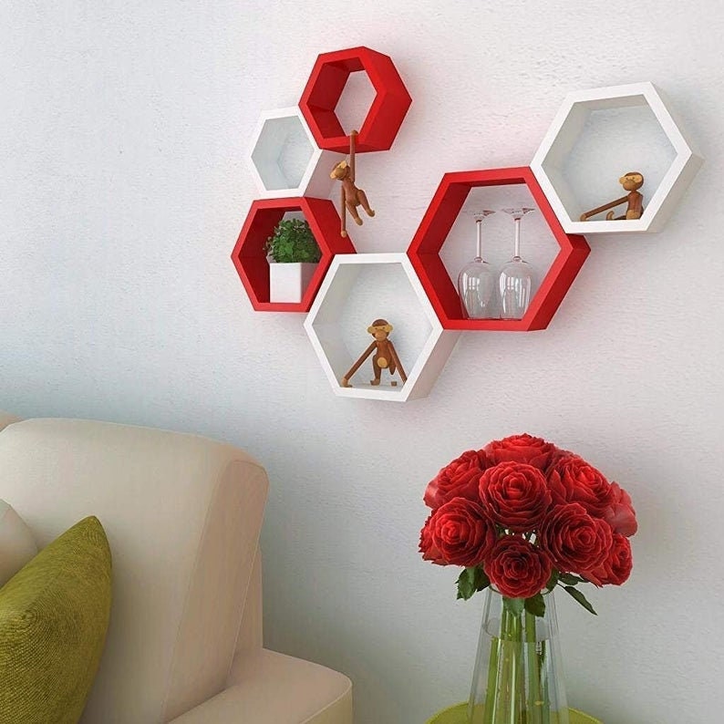 Set of 6 Hexagon Shelf Floating Wall Shelf Hexagon Wall - Etsy