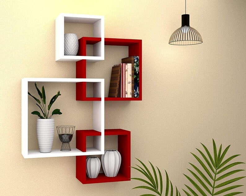 Modern Intersecting Wall Shelf/ Home Wall Decor Set of 4 Red - Etsy