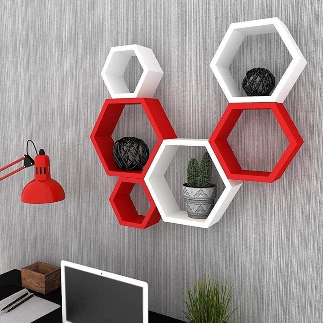 Set of 6 Hexagon Shelf Floating Wall Shelf Hexagon Wall - Etsy