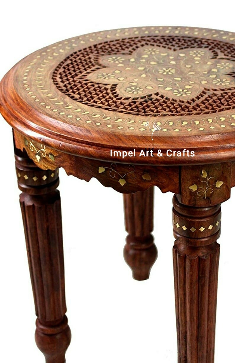 Handmade Wooden Round Folding Side Table/ Wooden Handwork Side - Etsy