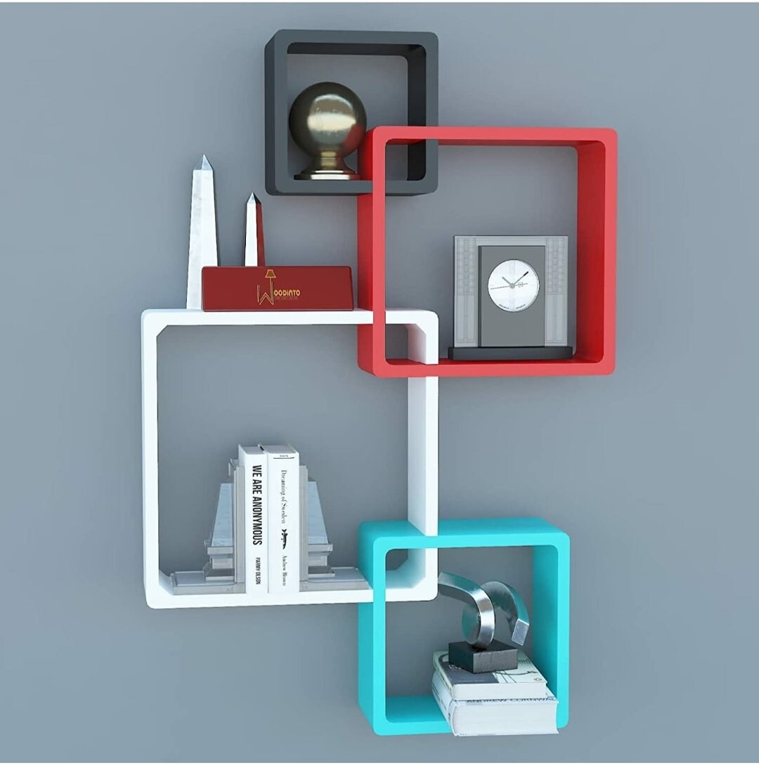 Modern Intersecting Wall Shelf/ Home Wall Decor Set of 4 Multi Color ...