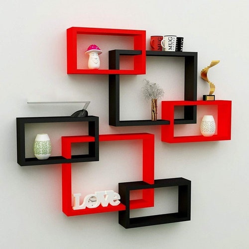 Modern Intersecting Wall Shelf/ Home Wall Decor Set of 8 Red - Etsy