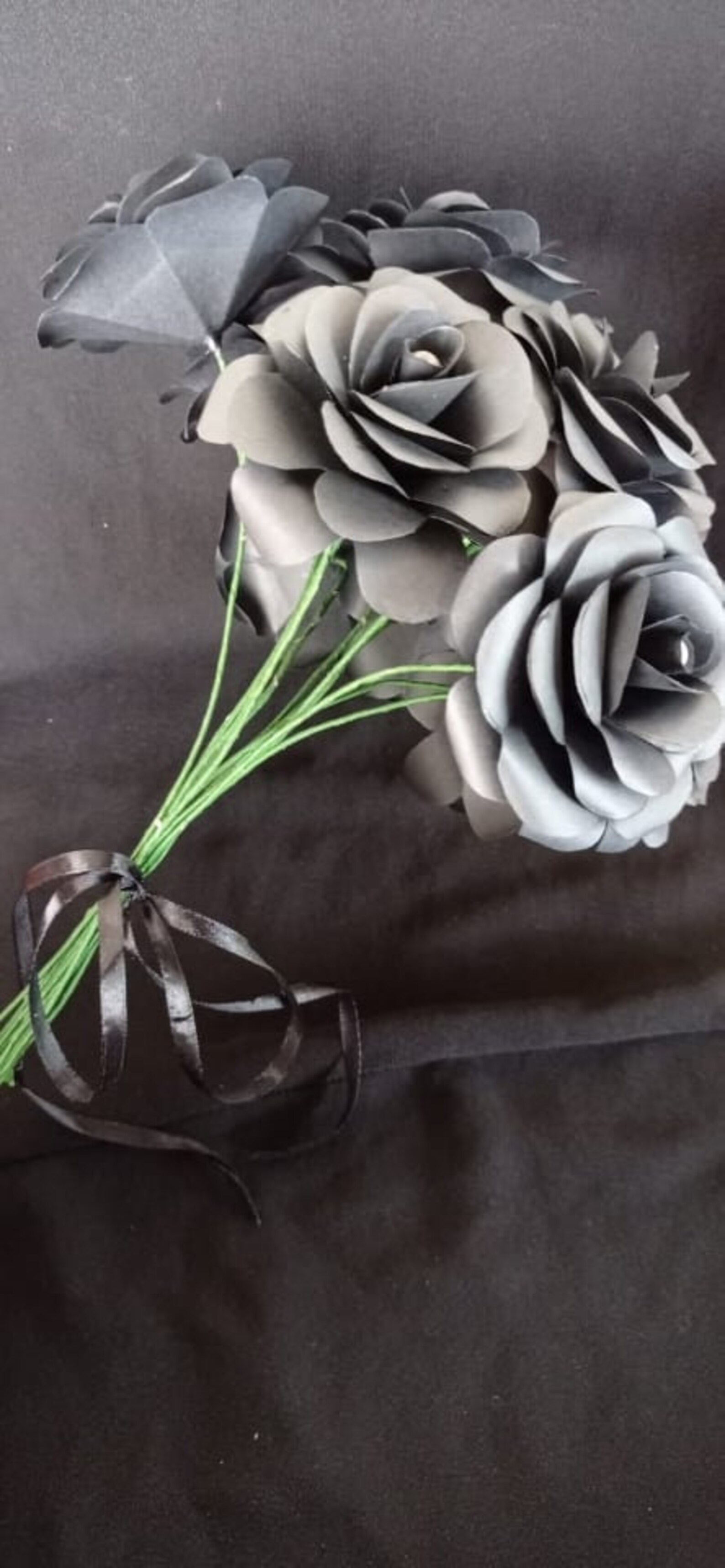 Paper Roses Black Themed X12 + Glass Flower Vase Made From Black Paper ...