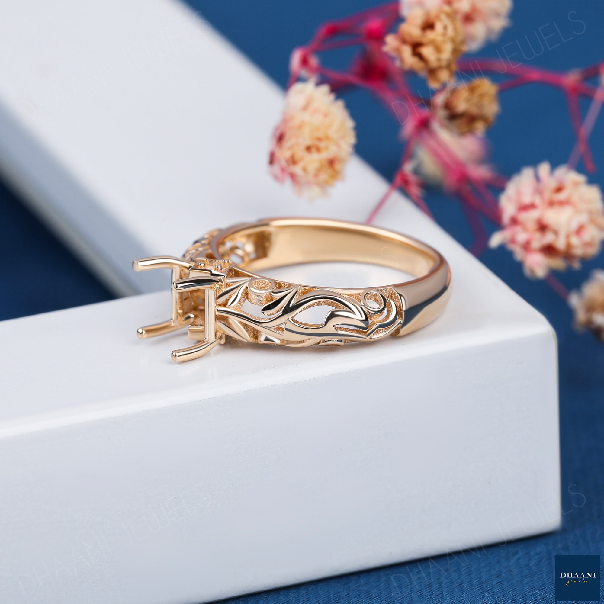 Princess Semi Mount Ring Blanks Ring Setting Vintage Style Engagement ...