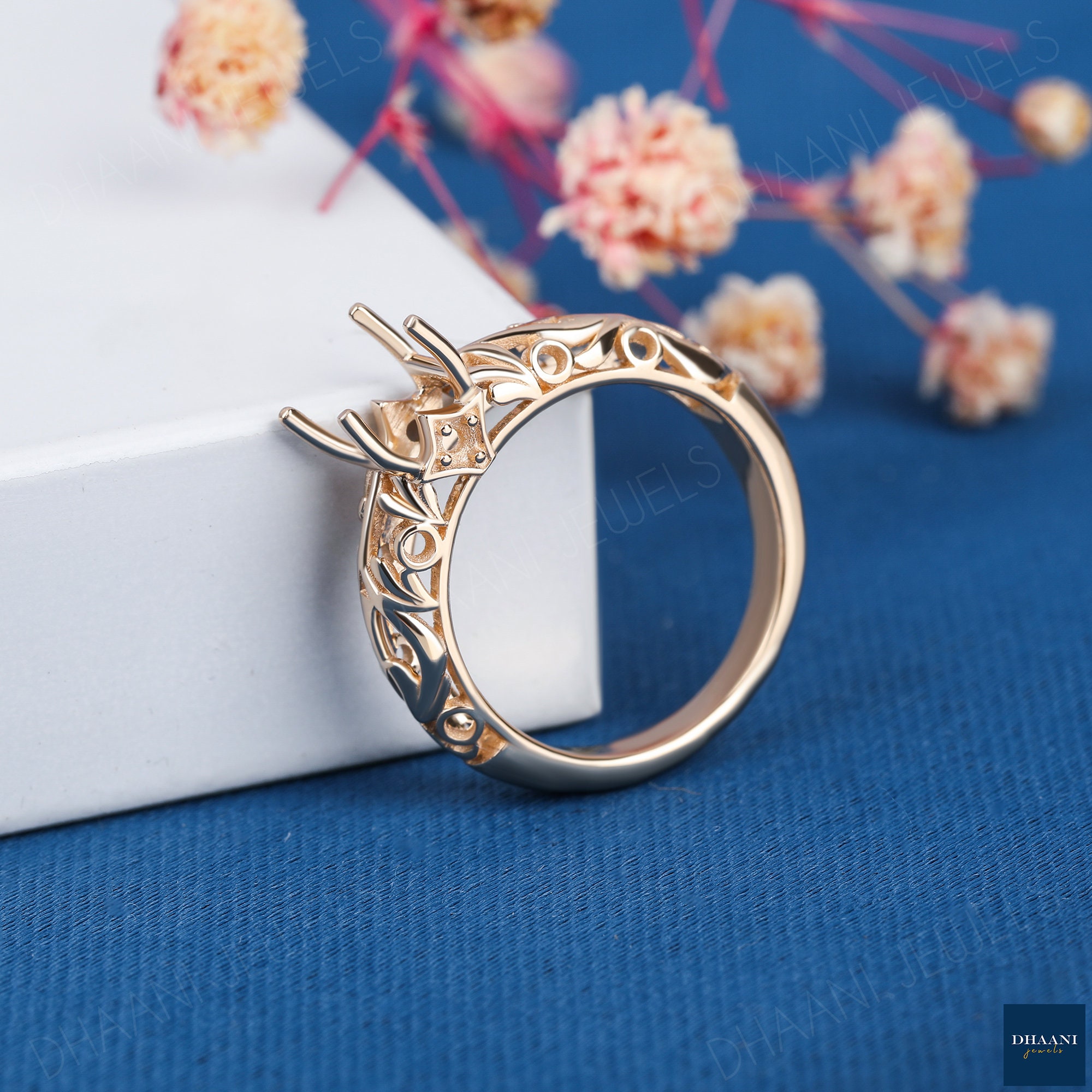 Princess Semi Mount Ring Blanks Ring Setting Vintage Style Engagement ...