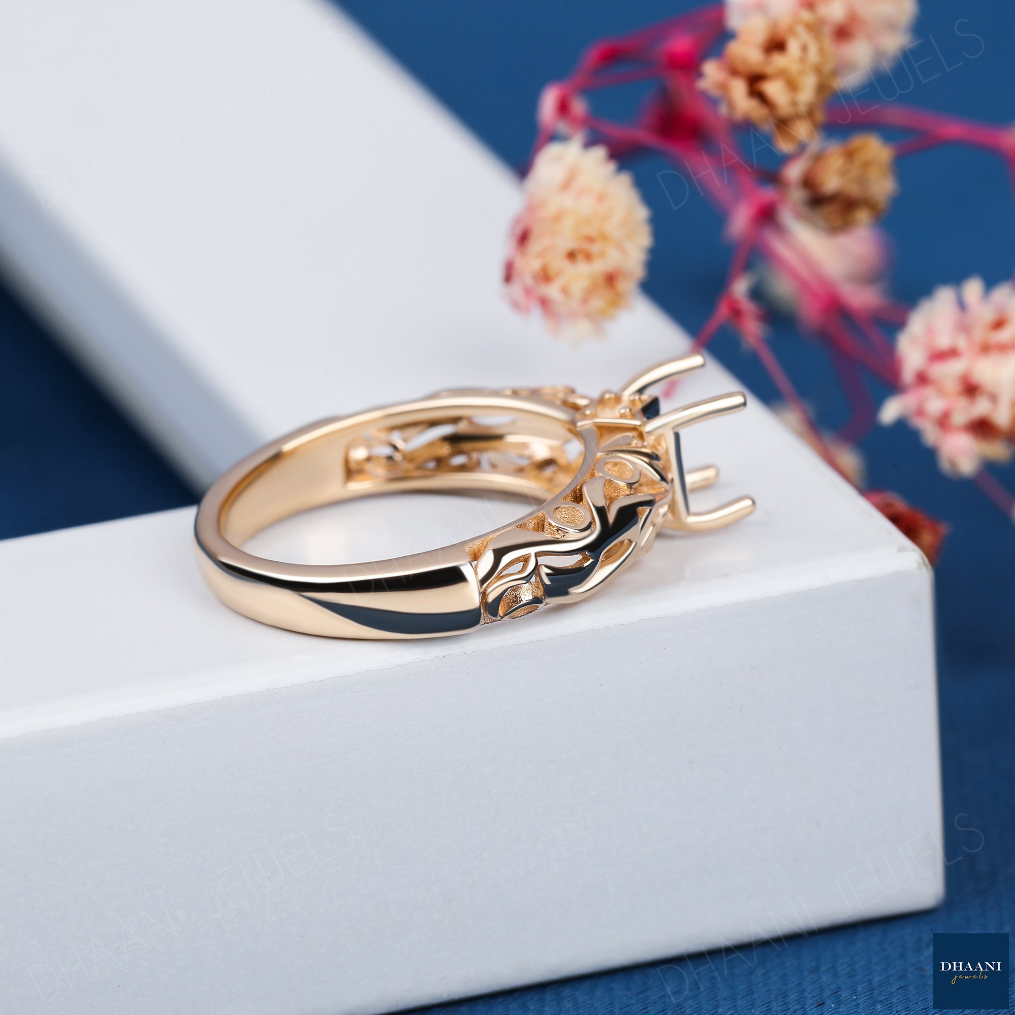 Princess Semi Mount Ring Blanks Ring Setting Vintage Style Engagement ...