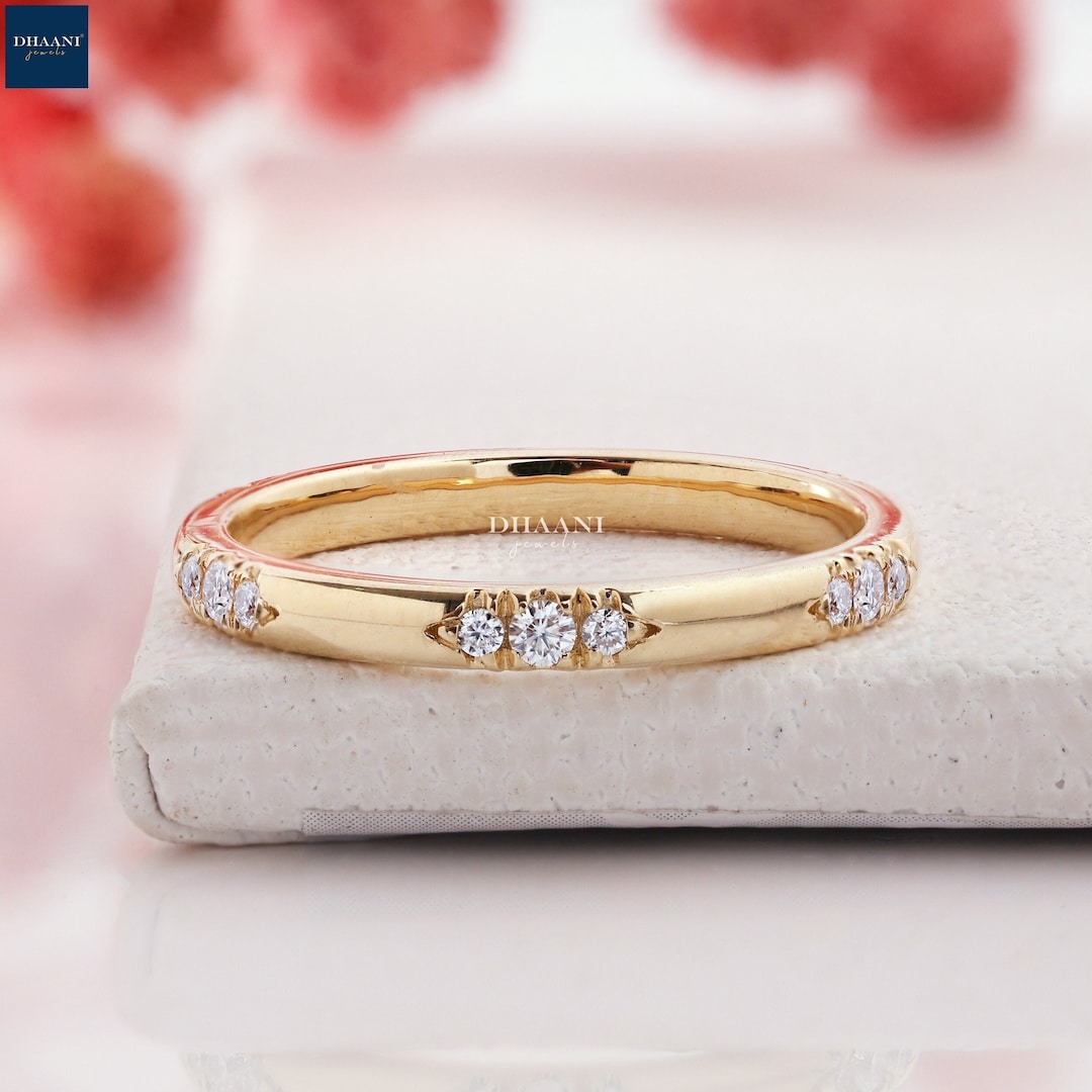 Flush Set Eternity Band, Round Cut Colorless Diamond Wedding Band ...