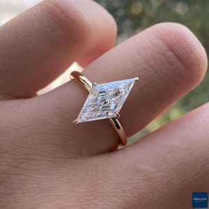 Unique Lozenge Cut Moissanite Engagement Ring, Kite Shaped Solitaire ...