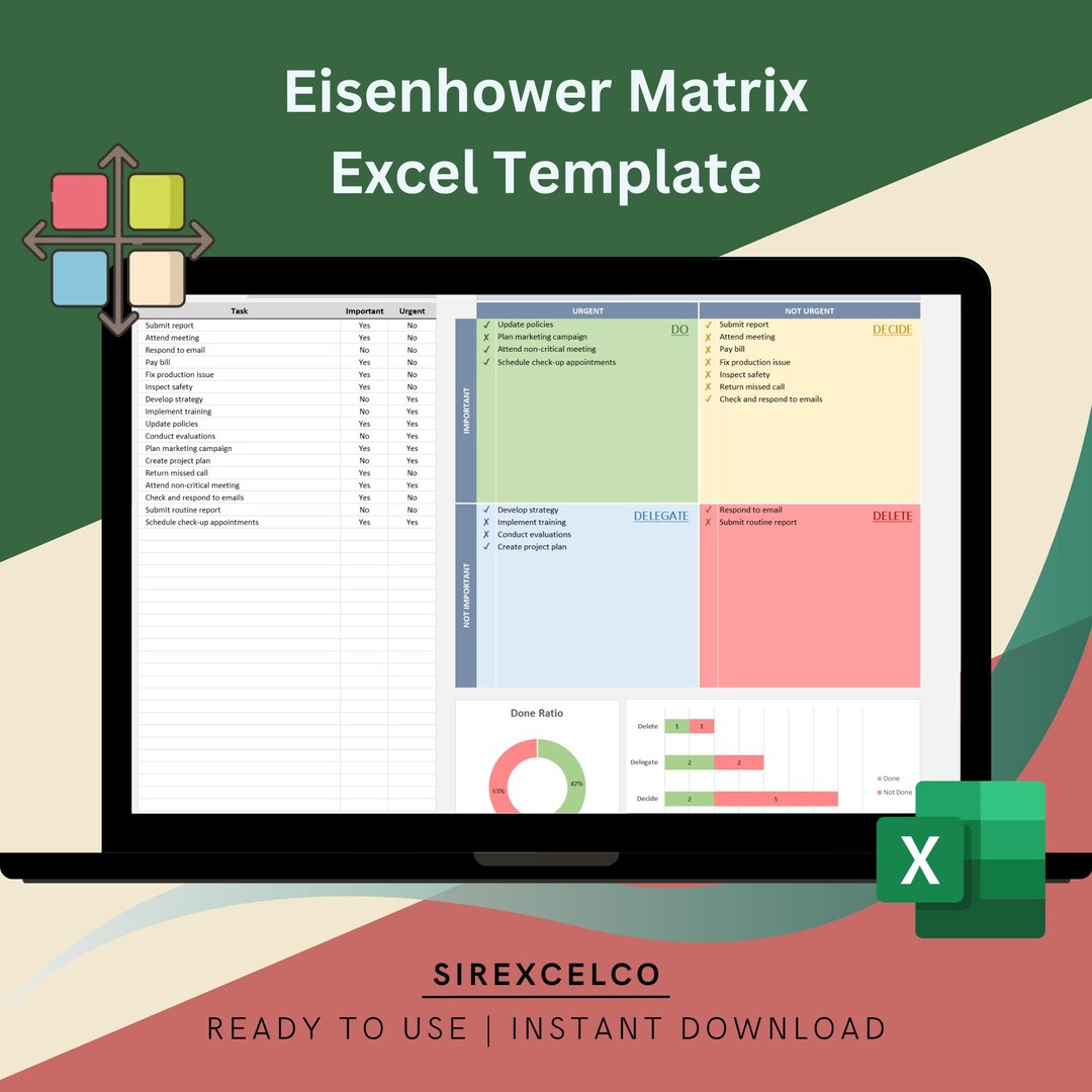 Eisenhower Matrix Task Management Excel Template | Organize ...