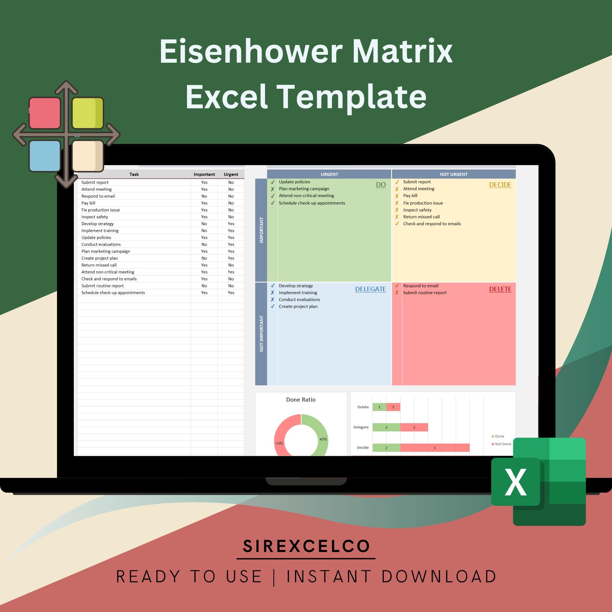 Eisenhower Matrix Task Management Excel Template | Organize ...