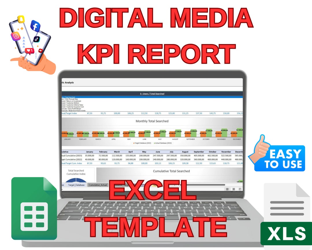 Digital Media KPI Report Excel Template, Easy to Use, Publisher's ...