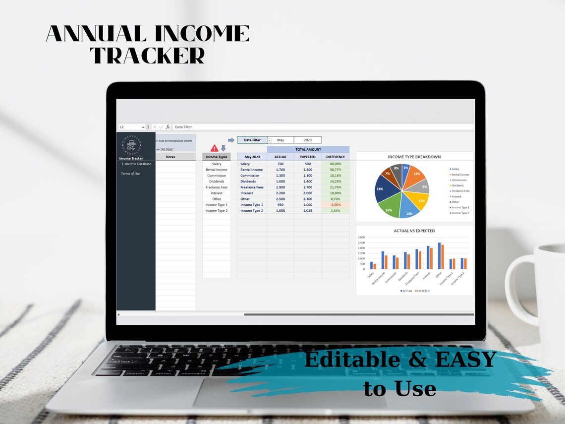 Dynamic Income Tracker Budget Excel Template | Track, Budget ...