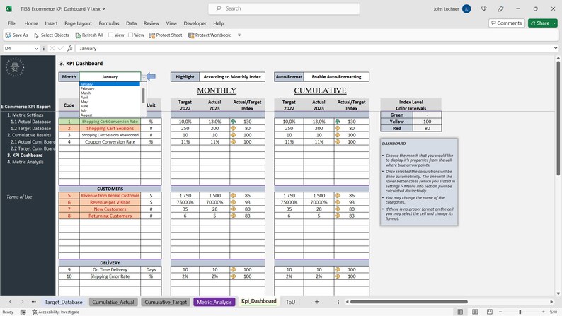 E-commerce KPI Dashboard Excel Template | Track & Compare E-commerce ...