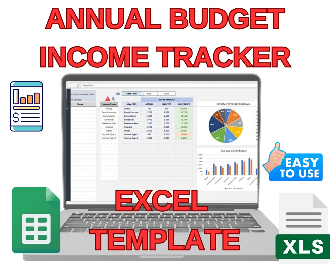 Dynamic Income Tracker Budget Excel Template | Track, Budget ...